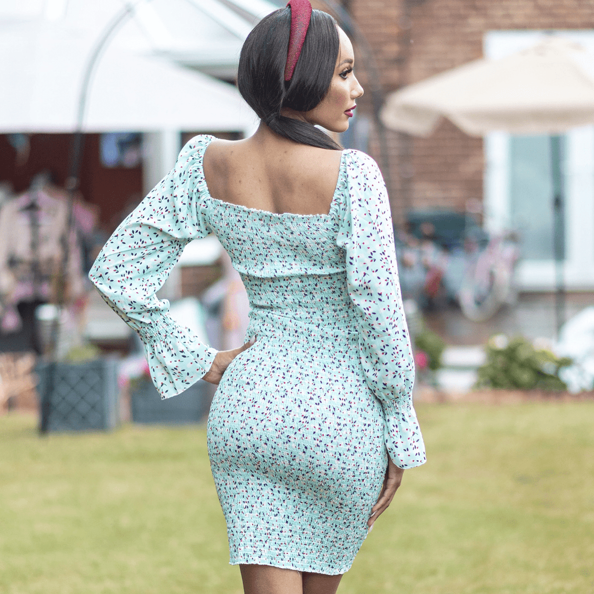 BRANDY Blue Stretchy Floral Smoked Midi Dress | IvyEkongFashion